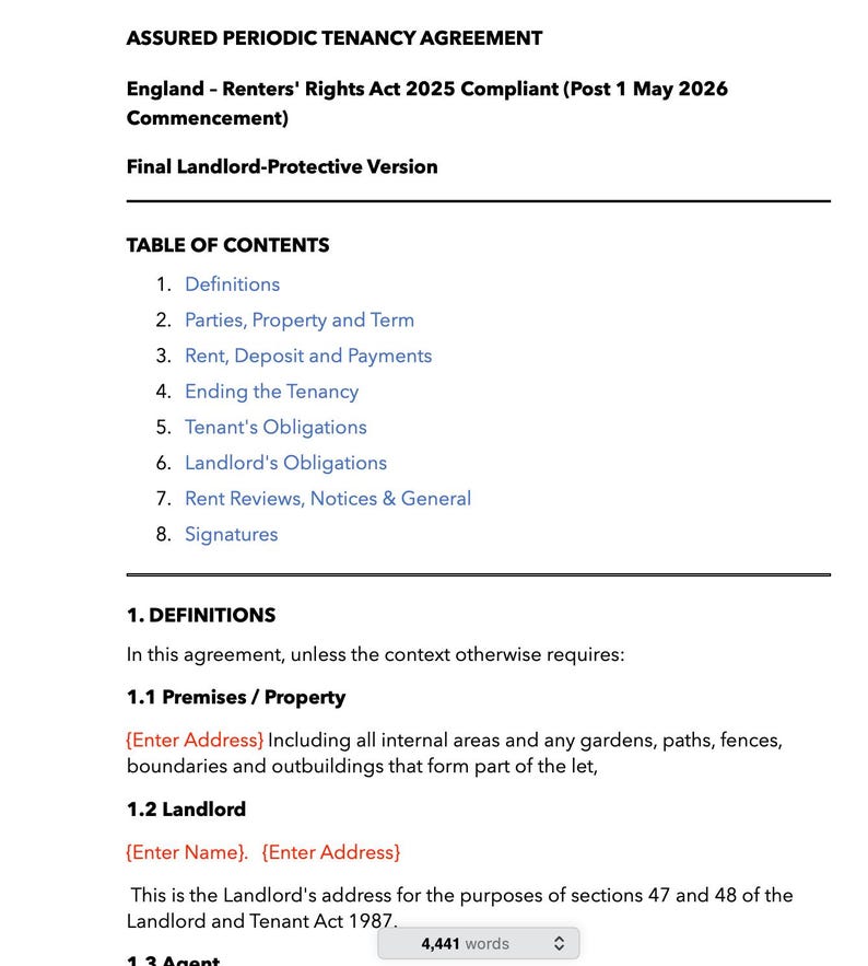 Assured Periodic Tenancy Agreement 2025-compliant (post-renters' Rights ...