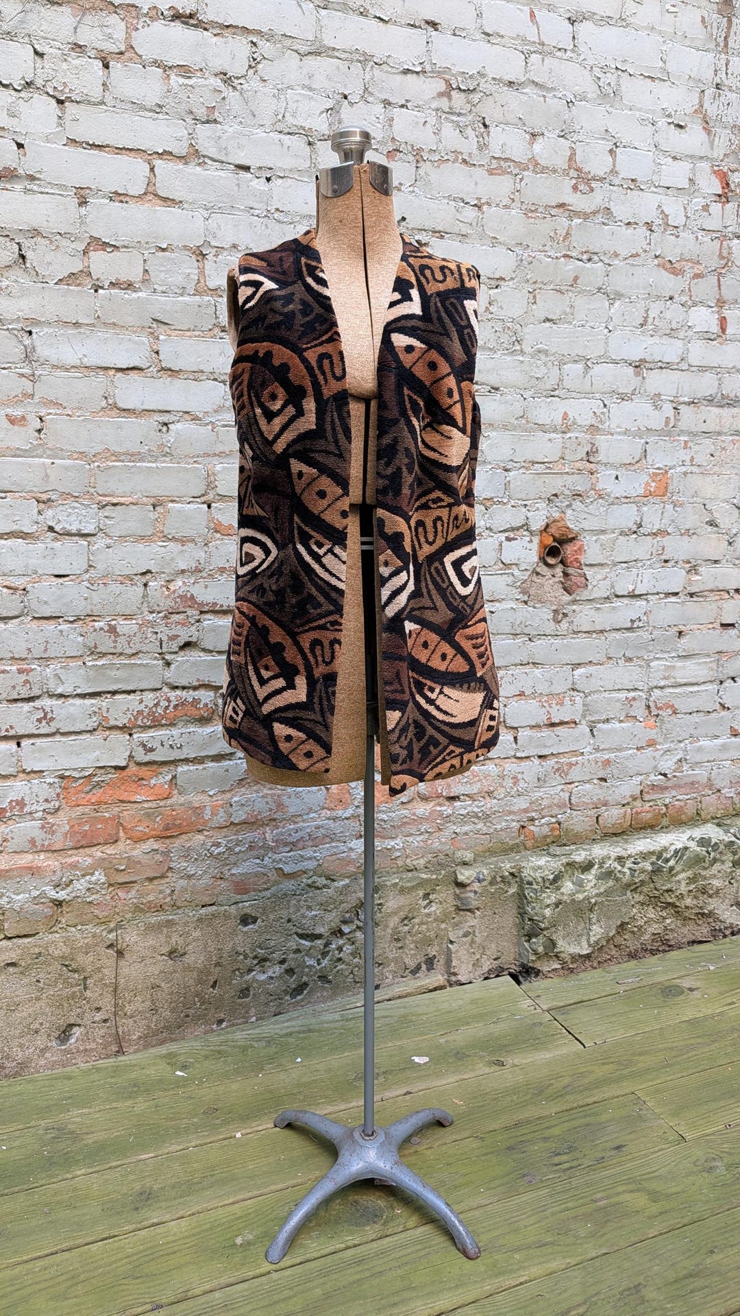 Vintage 90s Aladdin Tapestry Vest | Abstract Tribal Print | Open Front ...
