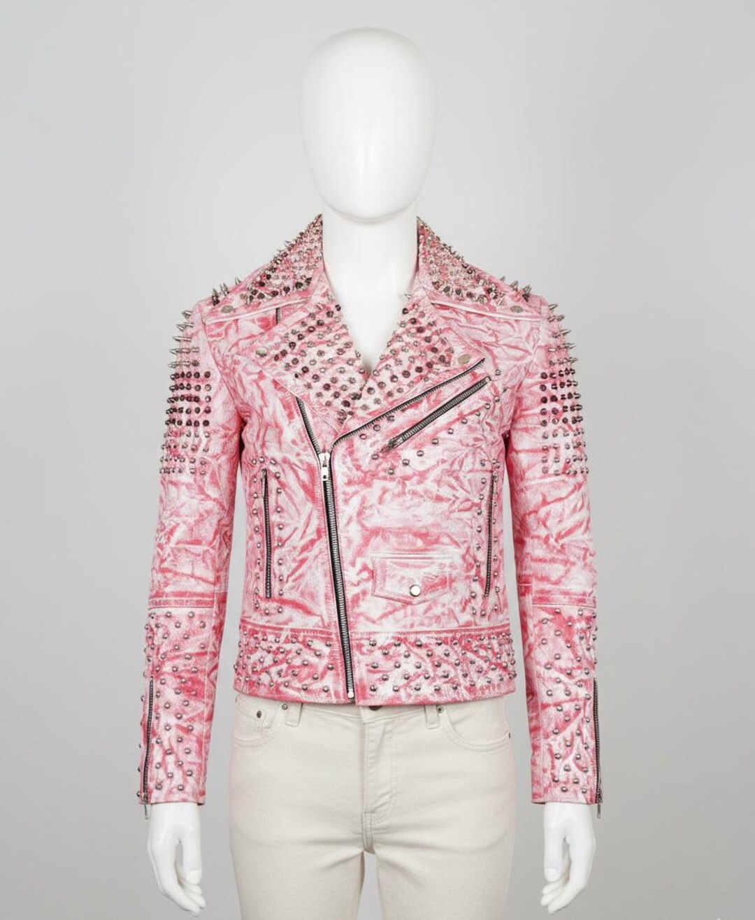 Spazeup Men's – Biker Style Spiked Studded Motorcycle Leather Jacket ...