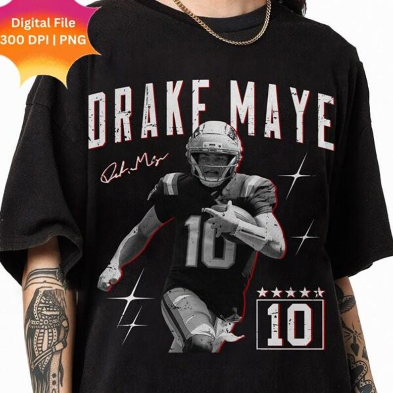 Drake Maye 90s Png, Drake Maye Signature Vintage File Football Fan ...