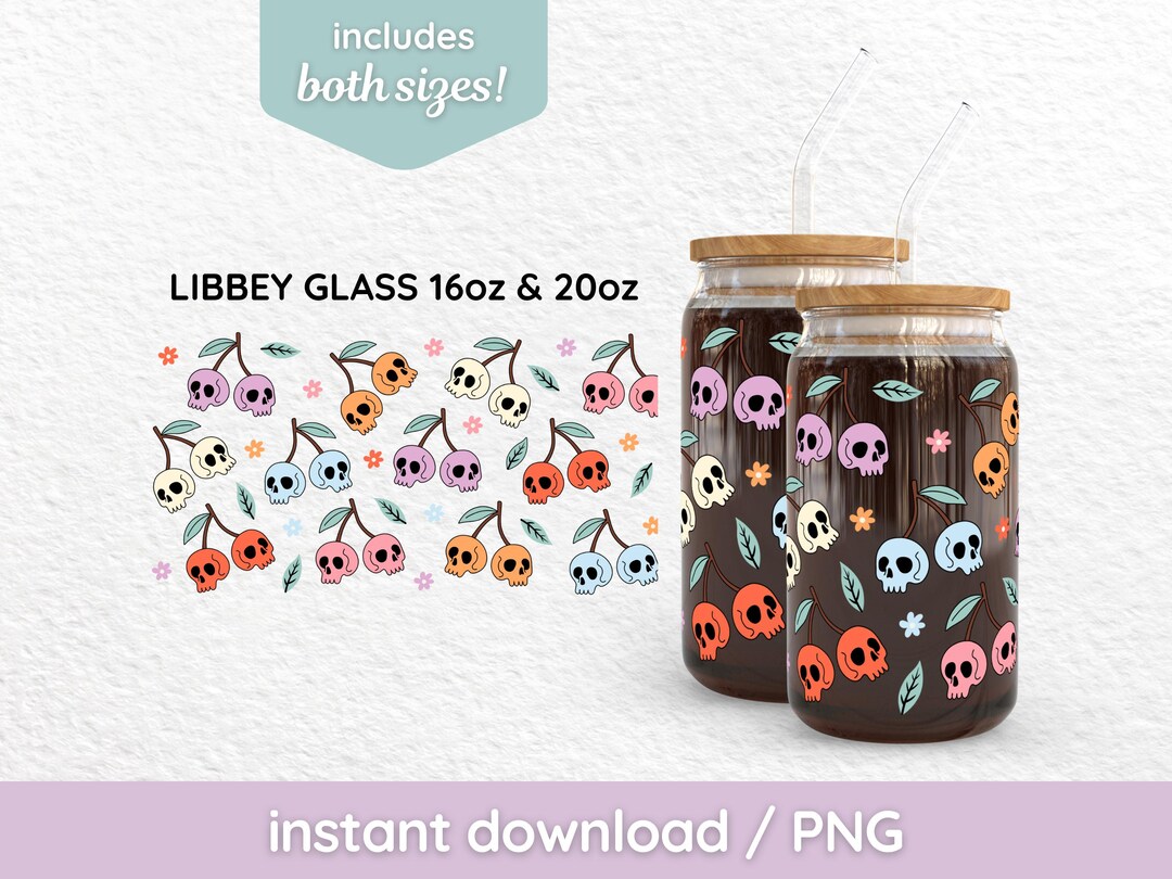 Cherry Skulls Pastel Glass Can Wrap PNG, 16 Oz and 20 Oz Digital ...