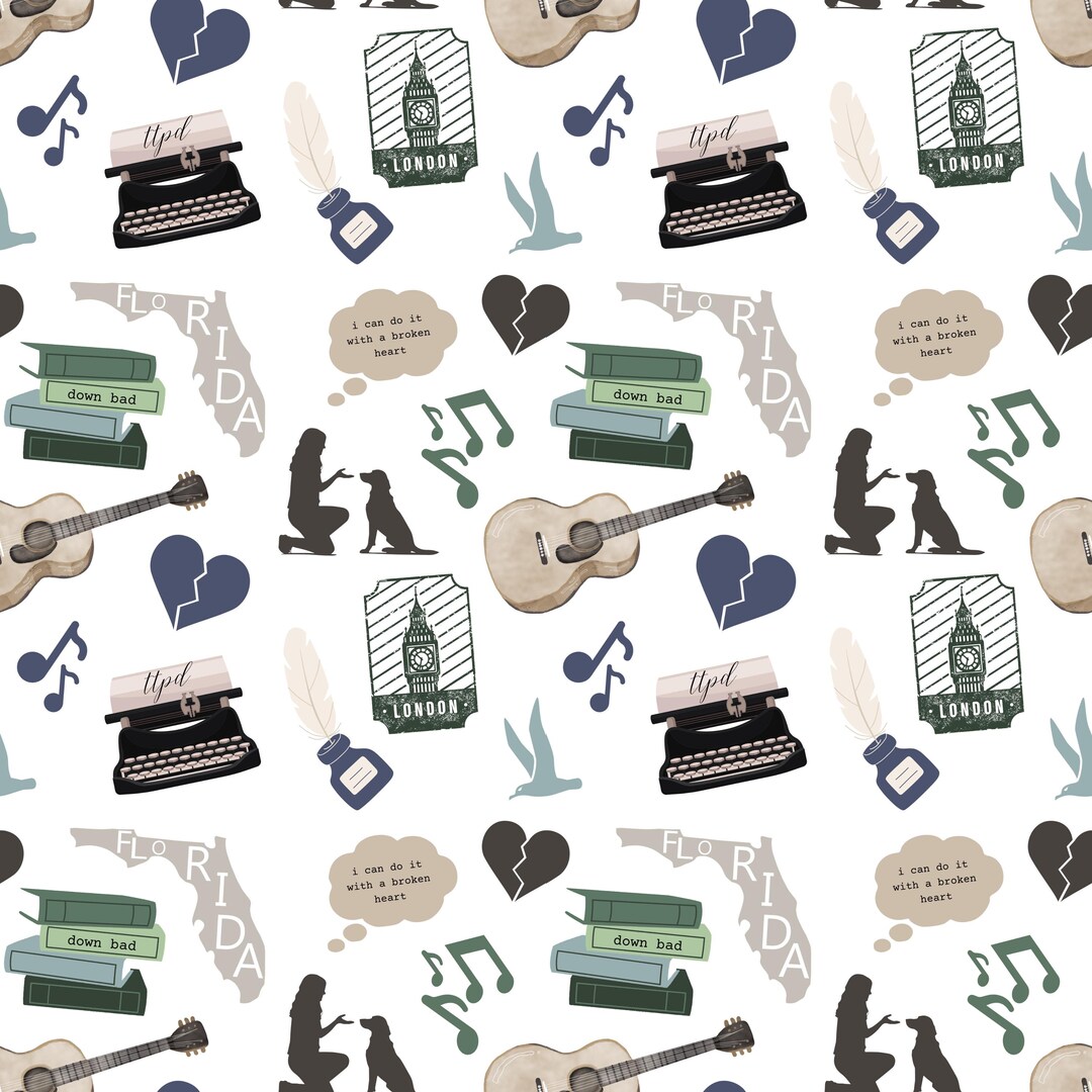 Swiftie TTPD Icons Taylor Poet Book Seamless Pattern Fabric Design ...