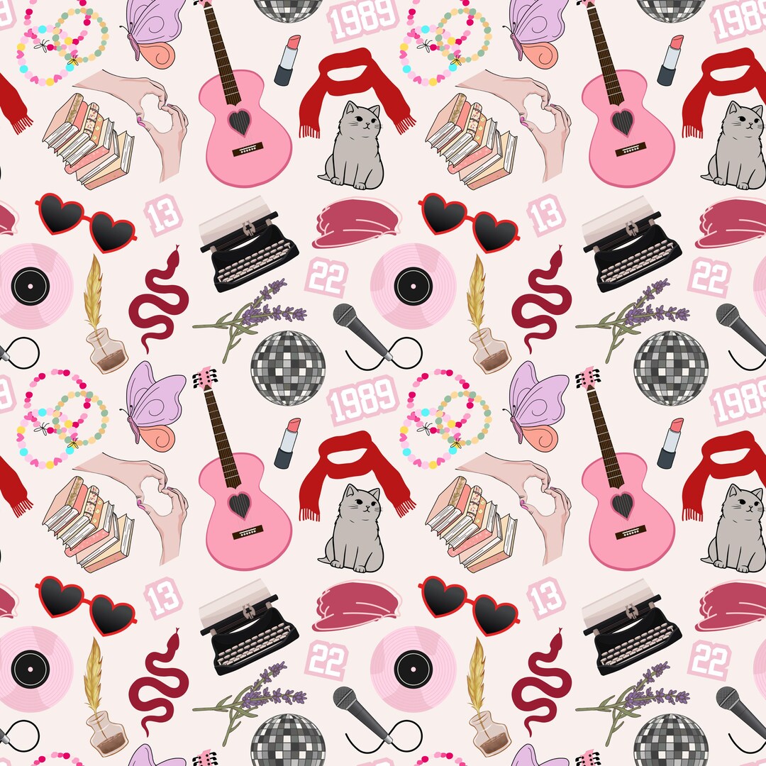 Swiftie Icons Music Pop Star Era Taylor Seamless Pattern for Fabric ...