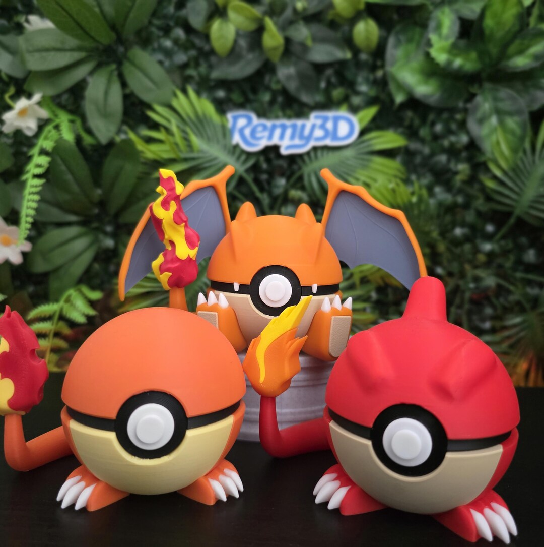 Pokeball Trio of Fire Kanto Starters – 3D Printed Pokémon Decorative ...