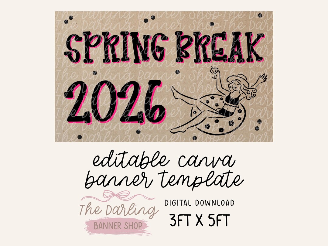 Spring Break Banner | Editable Canva Banner Template (digital Download ...