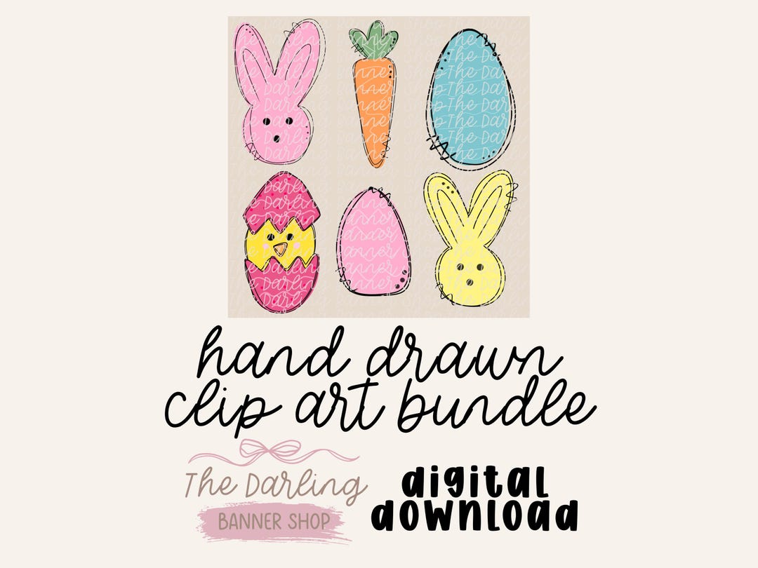 Easter Doodle Clipart Bundle | Hand Drawn Bunny, Eggs, Carrot, Chick ...