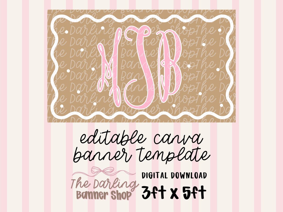 Preppy Monogram Banner Template, Scalloped Frame, Editable Canva Design ...