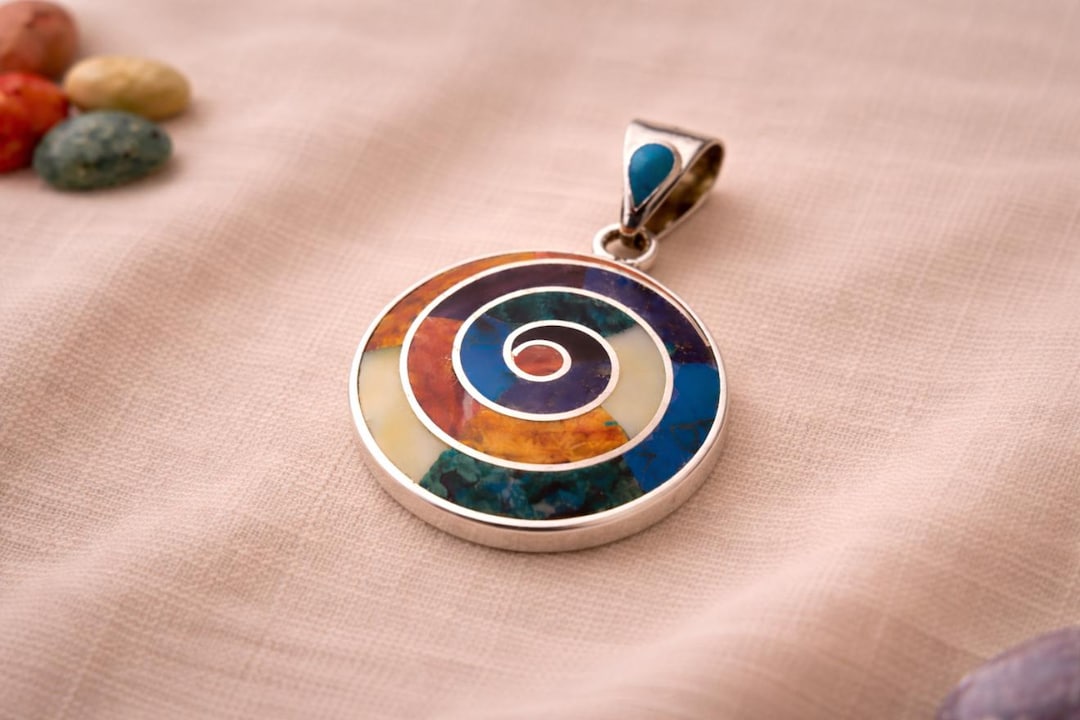Silver Spiral Pendant - Gemstones & Shells - Handmade in Peru - Etsy