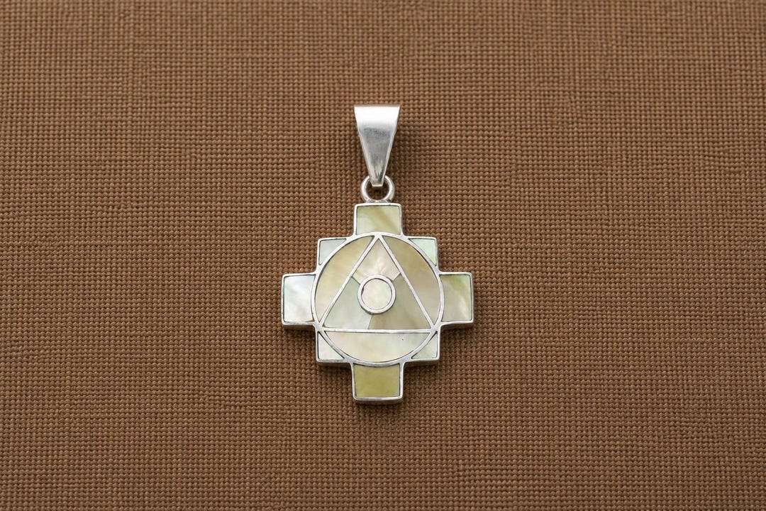 Chakana Pendant - Golden Mother of Pearl Necklace - Artisan Jewelry ...