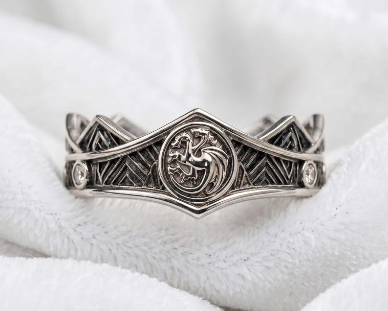House of the Dragon Crown Ring, Brass Sigil Band, Gothic Fantasy ...