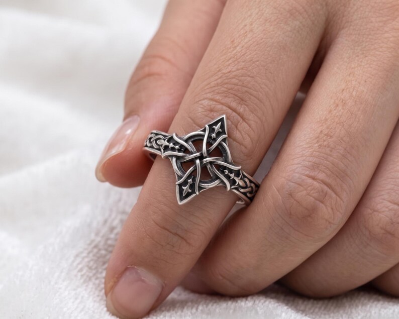 Gothic Celtic Knot Brass Ring, Detailed Cross Statement Band, Witchy ...