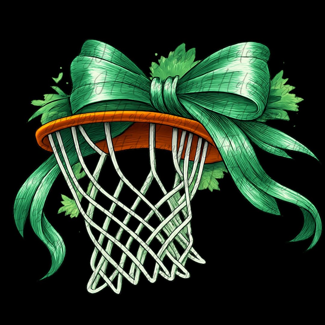 Basketball Bow PNG for Shirts, Green Sports Bow Basketball Hoop Clipart ...