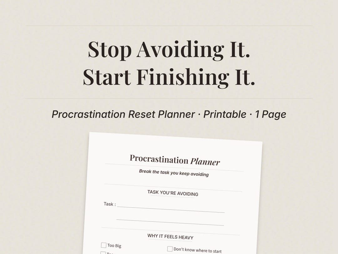 Procrastination Planner Printable PDF, Anti-procrastination Worksheet ...