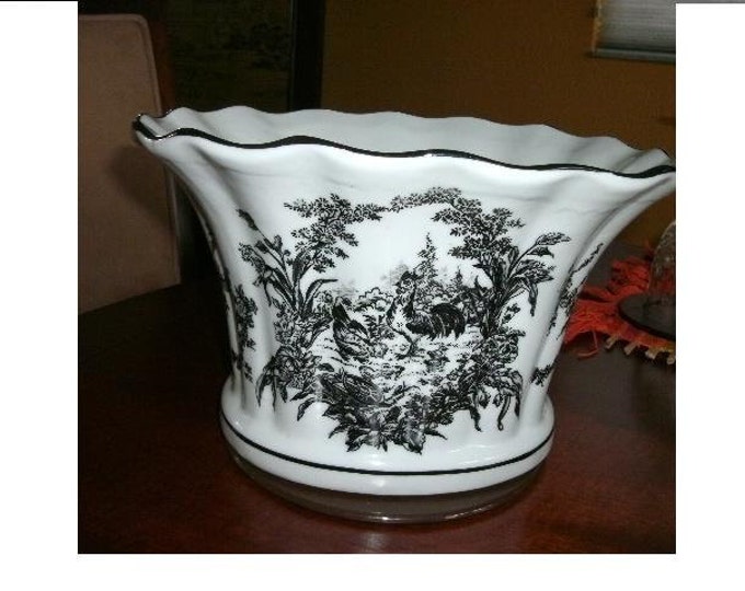 Country French Toile Planter From Baum Bros Black on White - Etsy
