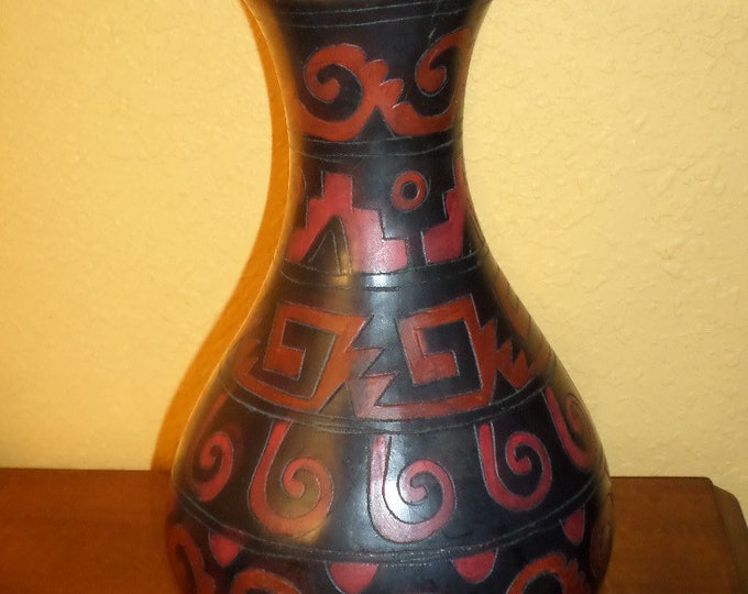 Mexican BLACK CLAY Vase/vintage/red/tribal Design/aztec Look - Etsy