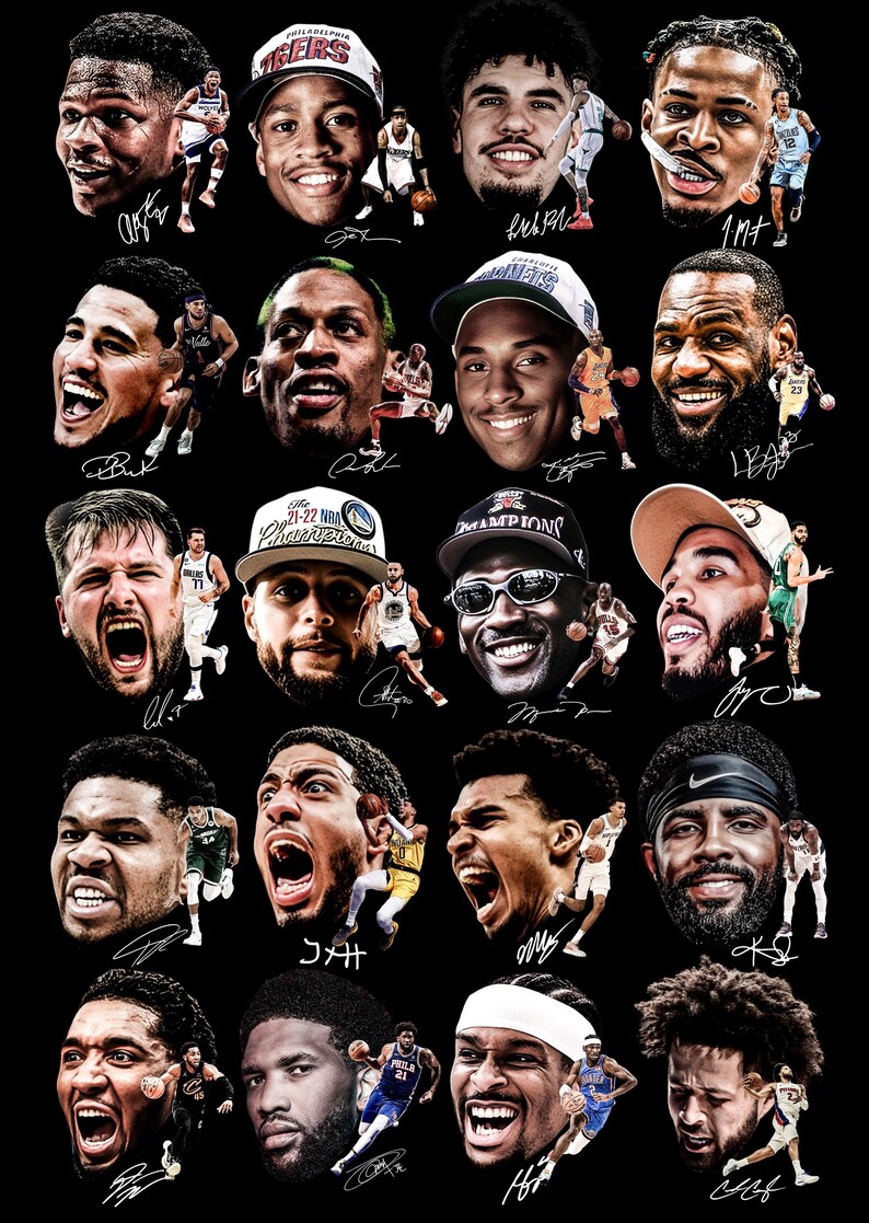 Pacote de designs PNG com rostos de jogadores da NBA (20 designs ...