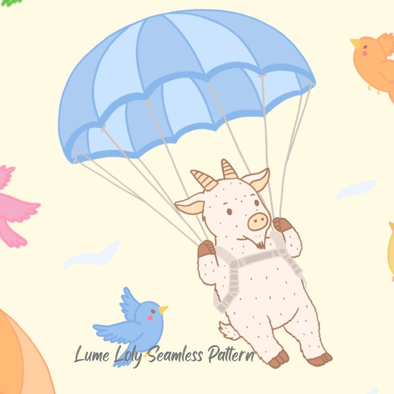 Flying Farm Animals Seamless Pattern, Goat Pig Goose Parachute Kids ...