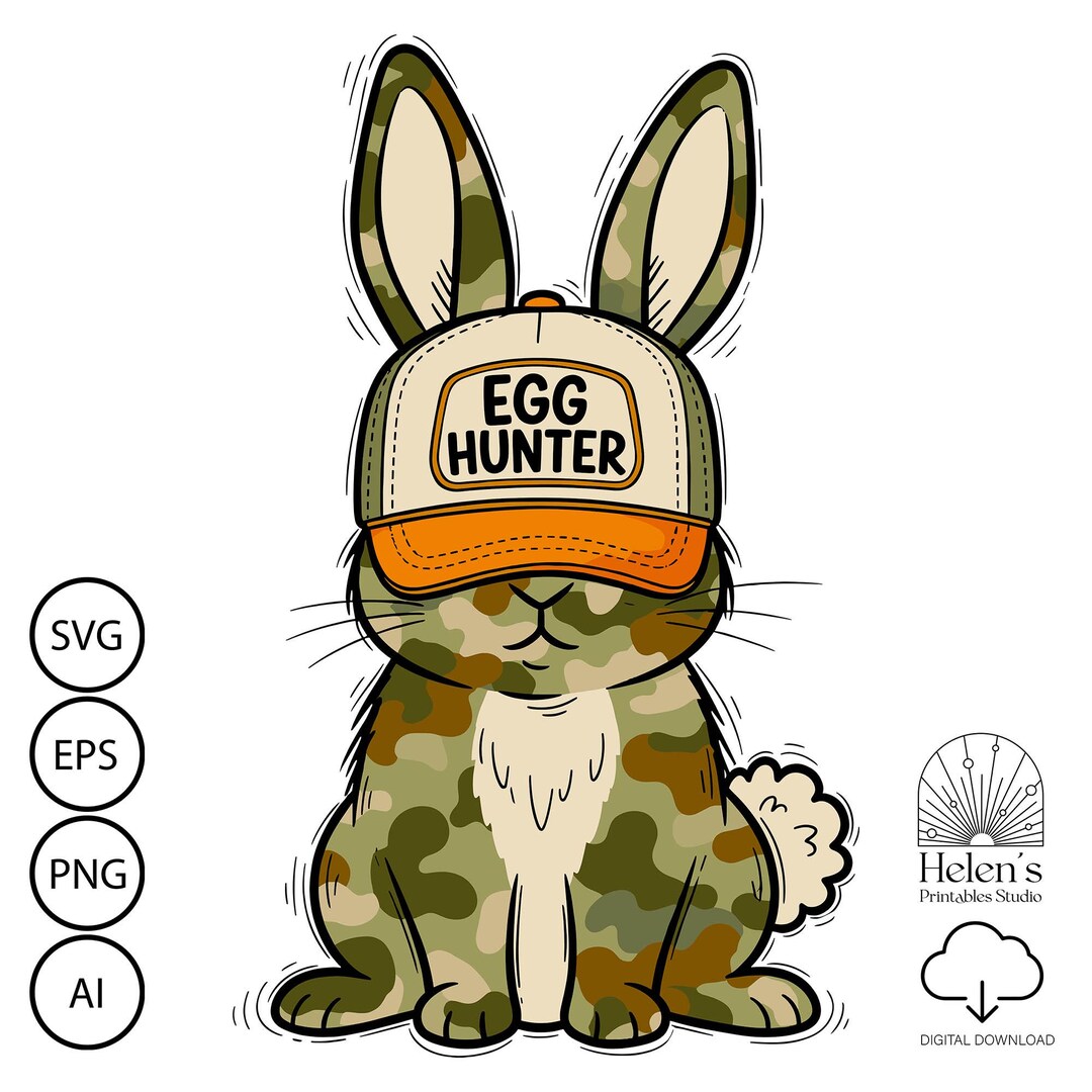 Camo Bunny SVG, Egg Hunter PNG, Hunting Rabbit Design, Camouflage ...