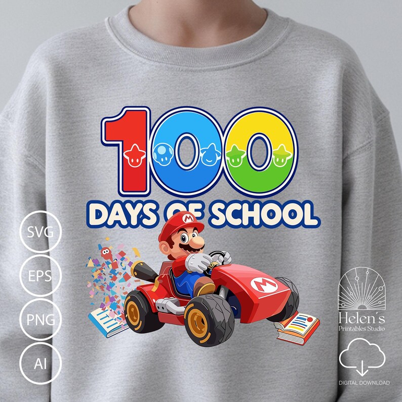 Super Mario 100 Days of School Shirt Design, SVG PNG (digital Download ...