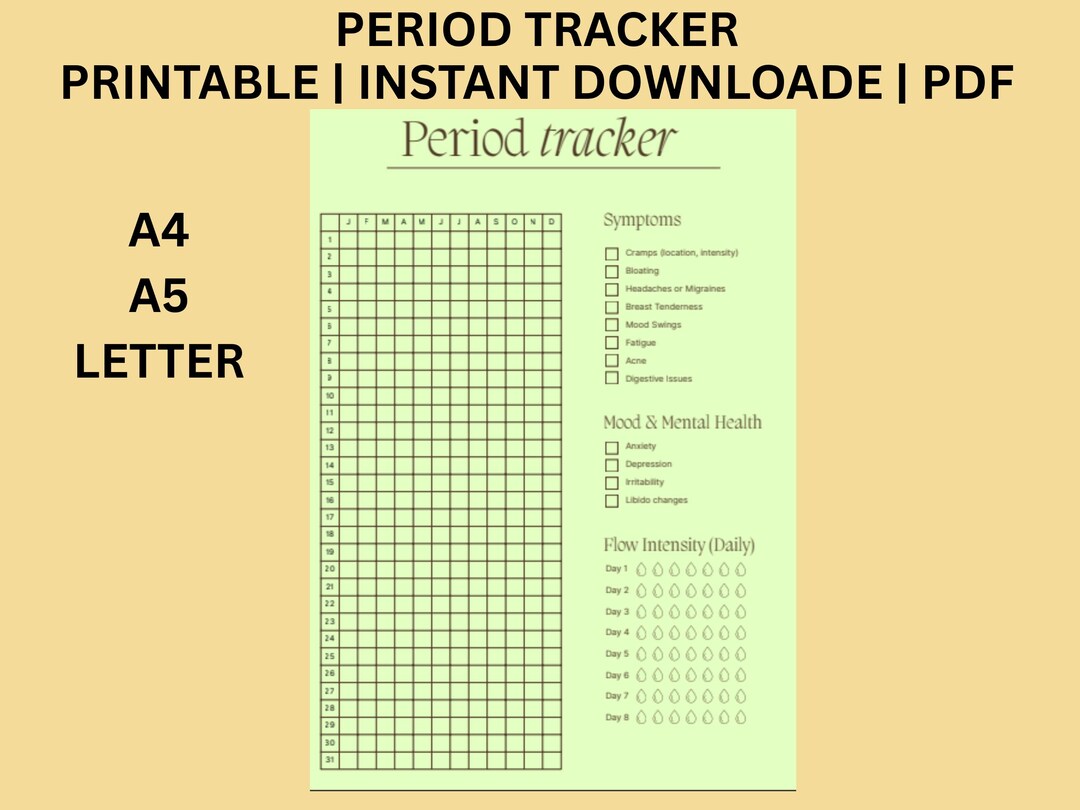 Daily Period Tracker Printable, Menstruation Cycle Planner (printable ...