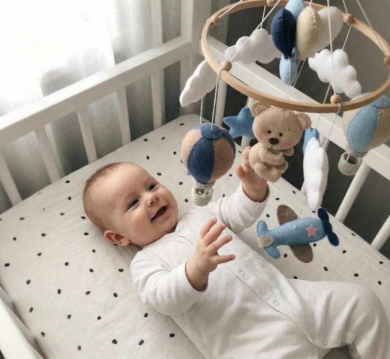 Airplane Baby Mobile, Aviator Teddy Bear, Hot Air Balloon Nursery ...
