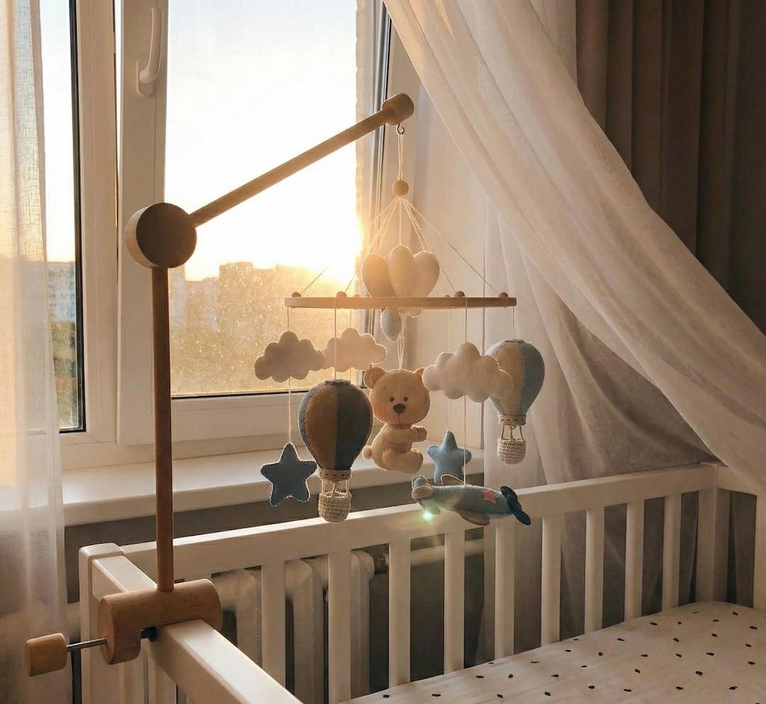 Airplane Baby Mobile, Aviator Teddy Bear, Hot Air Balloon Nursery ...