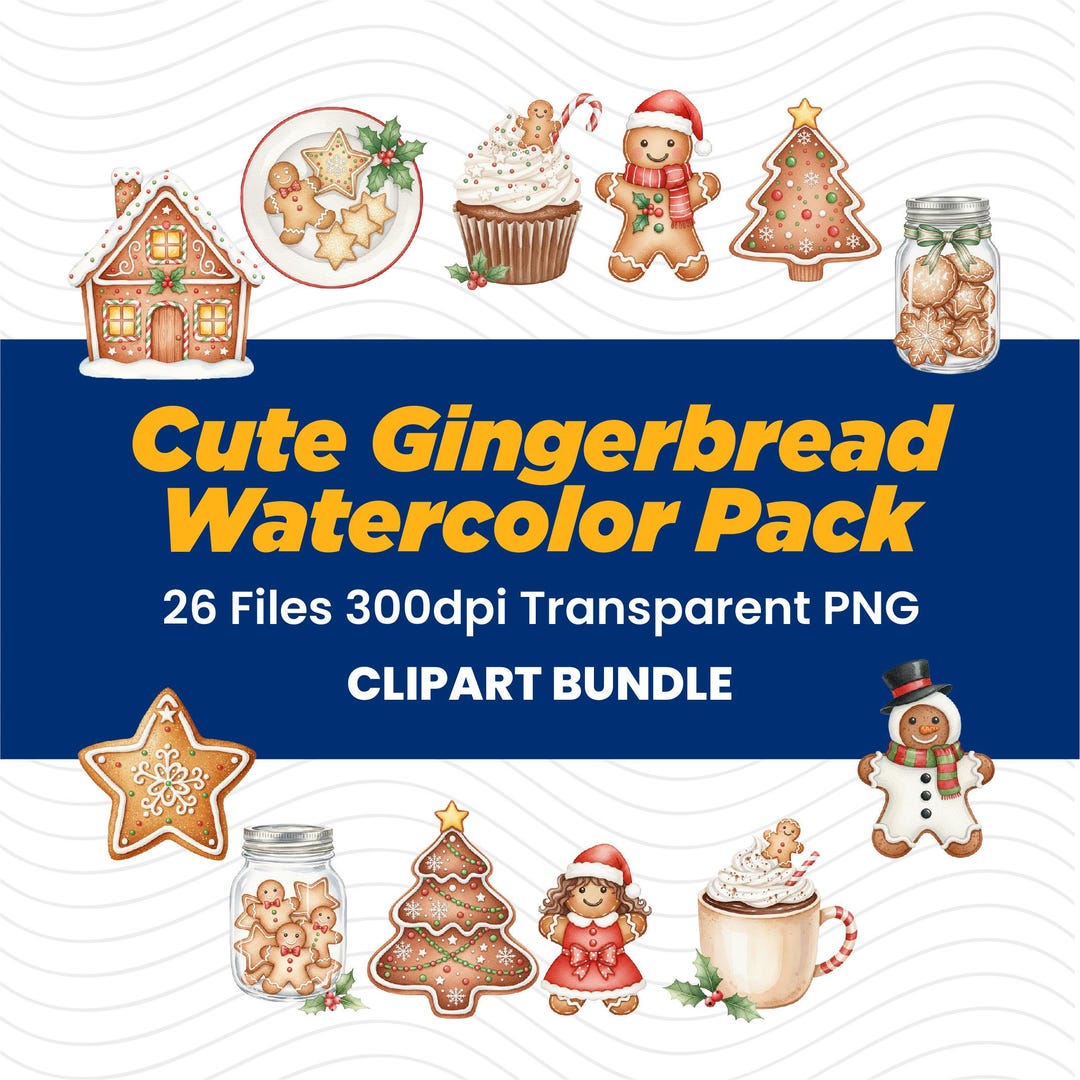 Gingerbread Watercolor Clipart | Christmas Cookie PNG Bundle (digital ...