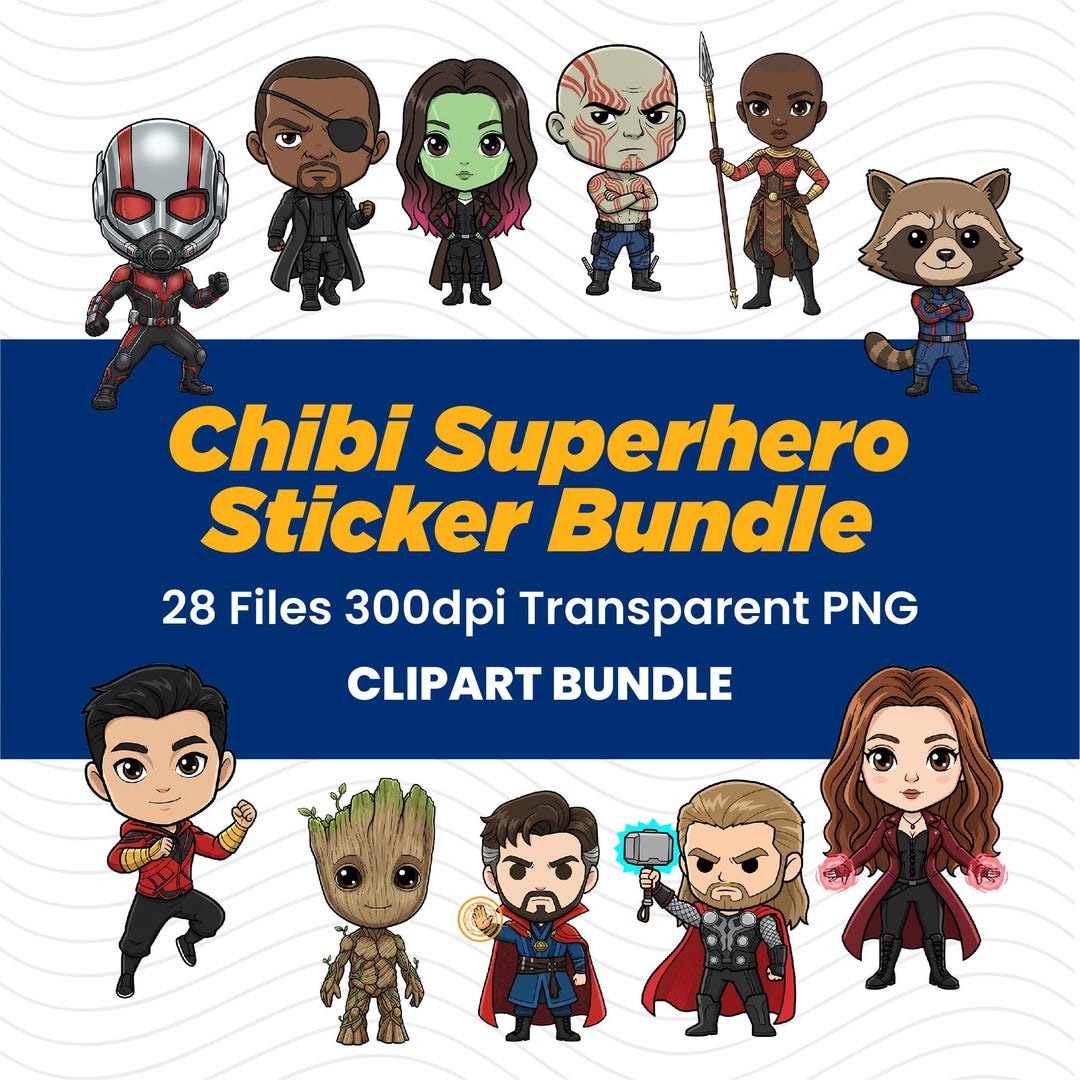 Chibi Superhero Clipart Sticker Bundle | 28 PNG Files (digital Download ...