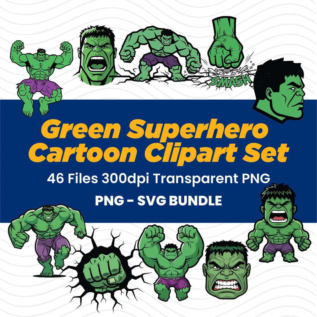 Green Superhero Clipart Bundle, Action Poses, Birthday Sublimation ...