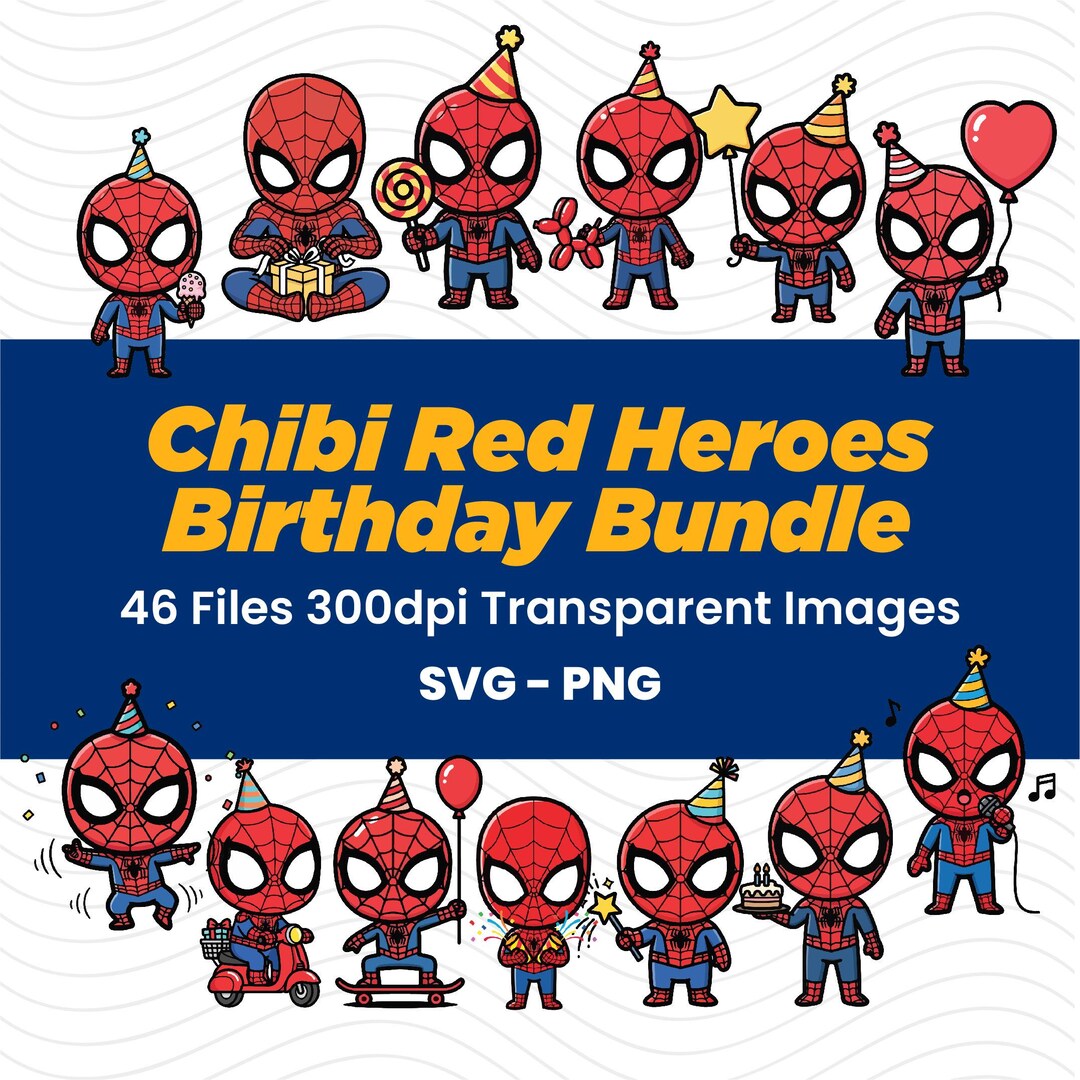Chibi Superhero Birthday Clipart | Kids Party PNG SVG (digital Download ...