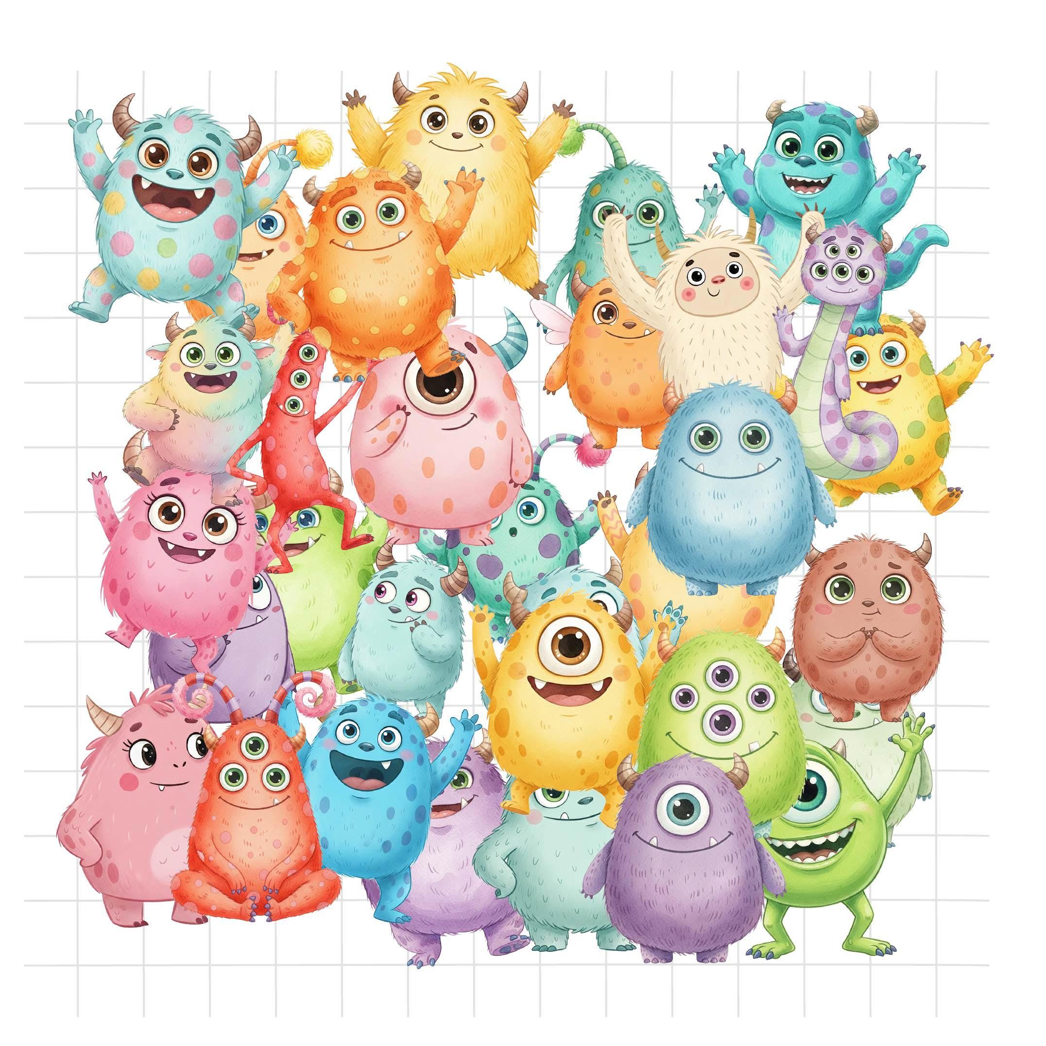 Watercolor Monster Clipart Bundle, Cartoon Monsters (PNG, 300 DPI) - Etsy