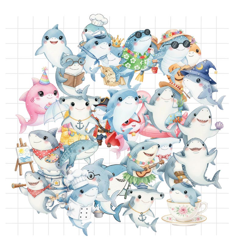 Watercolor Shark Clipart Bundle, Baby Shark PNG (digital Download - Etsy