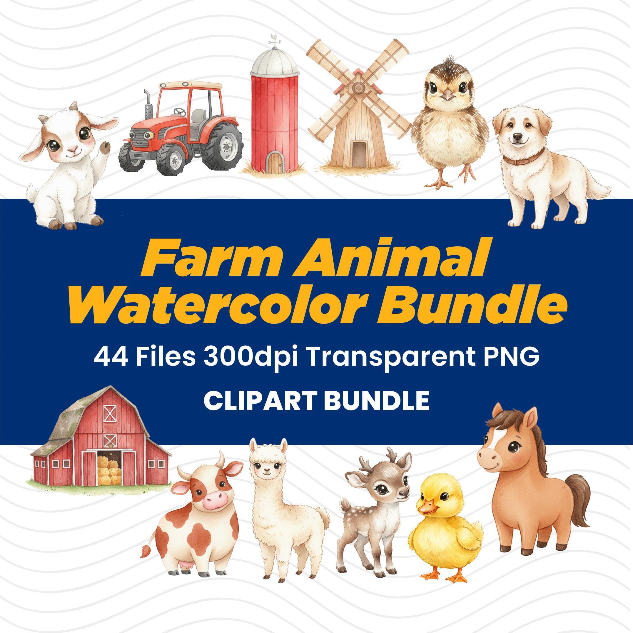Watercolor Farm Animal Clipart Bundle, PNG Files (300 DPI) - Etsy