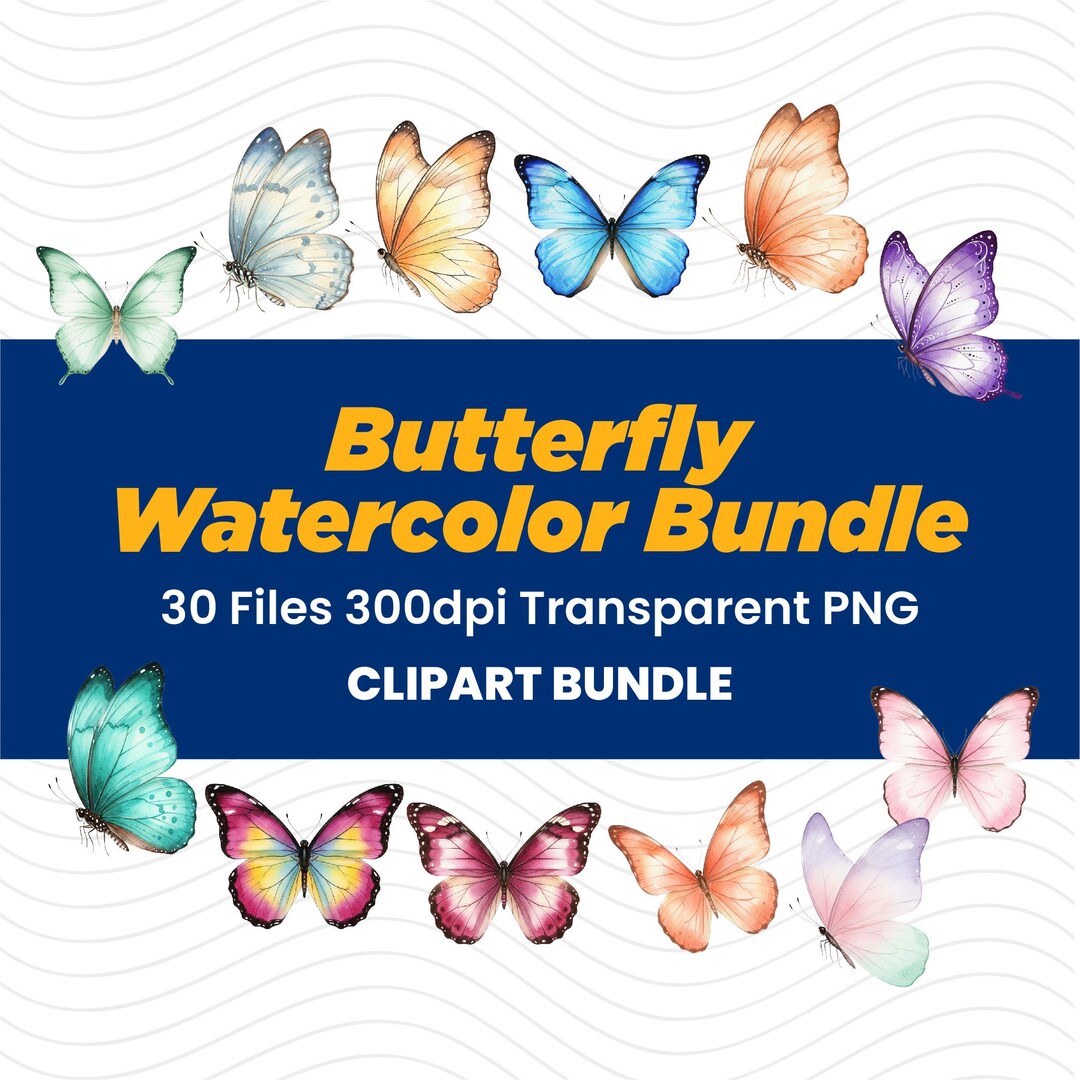 Watercolor Butterfly Clipart Set, Elegant PNG Graphics (digital ...