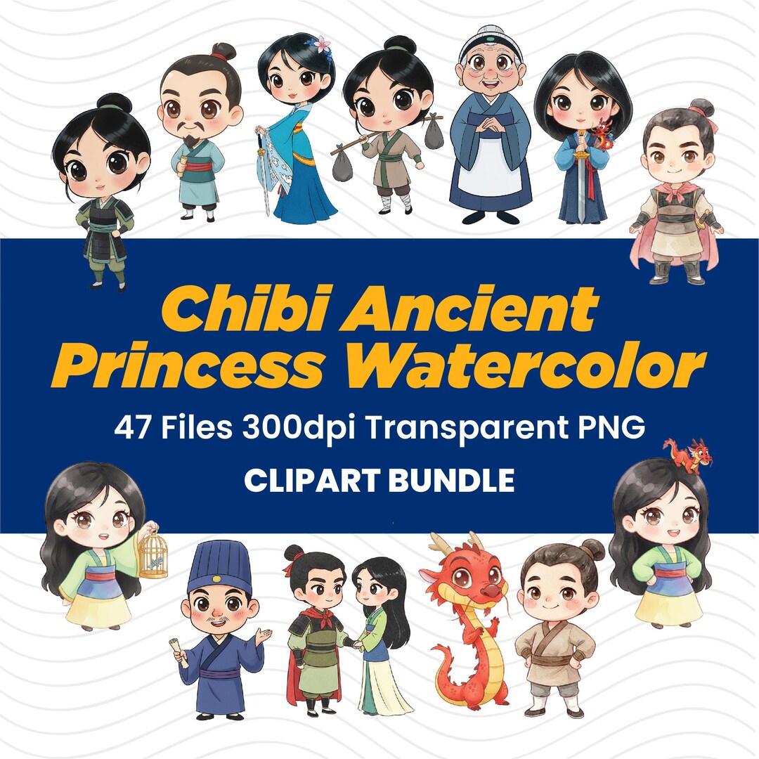 Chibi Princess Watercolor Clipart, Ancient Historical Characters (47 ...