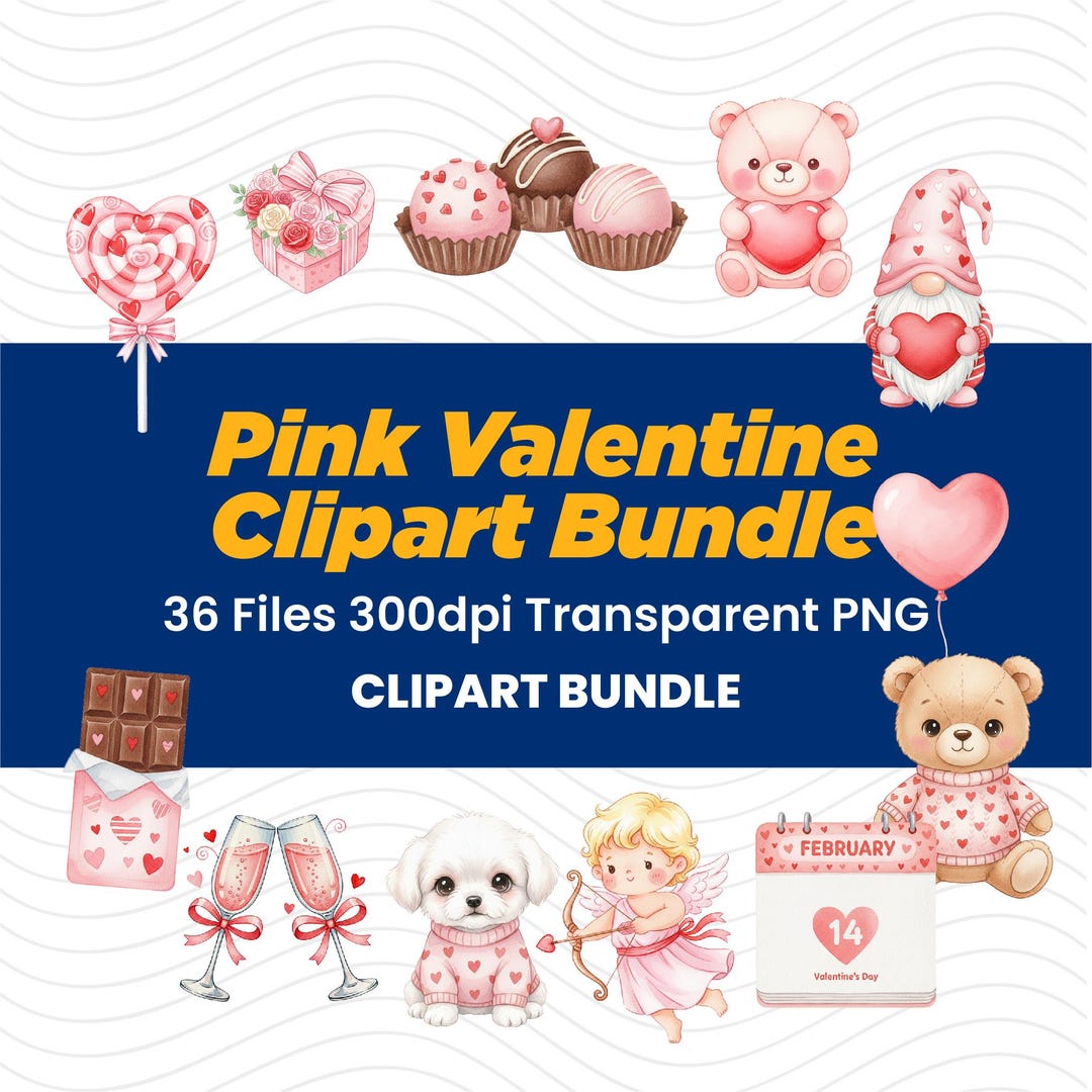 Pink Valentine Clipart Bundle, Watercolor PNG Graphics (digital ...