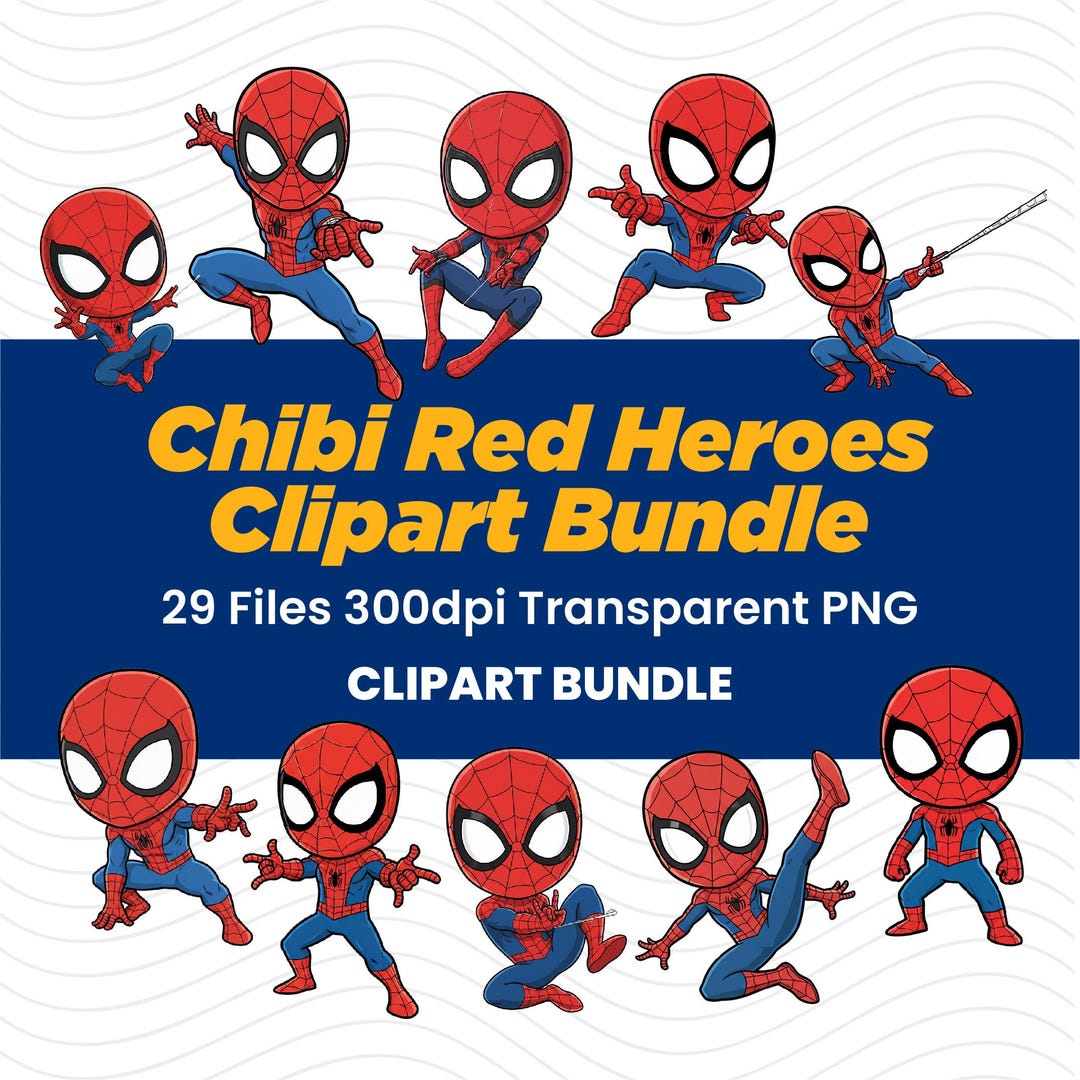 Chibi Superhero Clipart Bundle, Red Heroes, PNG Files (digital Download ...