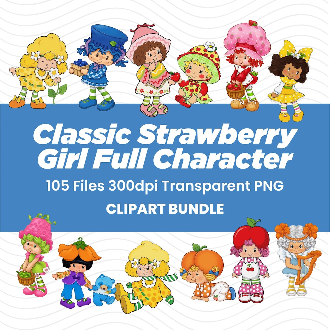 Classic Strawberry Girl Clipart Bundle, Vintage Kids Cartoon PNG ...
