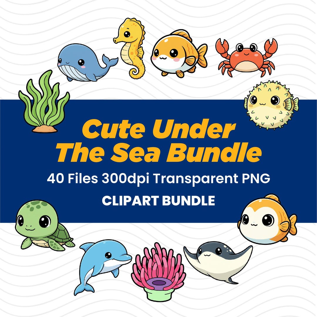 Kawaii Sea Animals Clipart Bundle, Ocean PNG (digital Download - Etsy