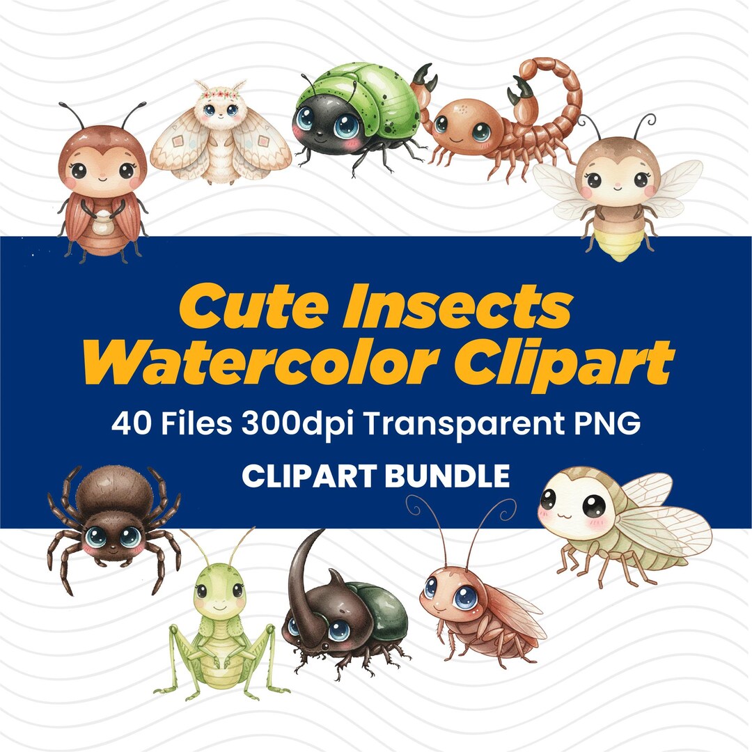 Watercolor Insect Clipart Bundle, Bug PNG Files (300 DPI) - Etsy