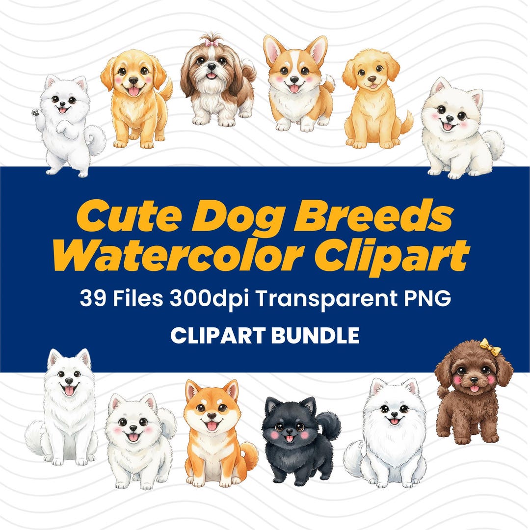 Watercolor Puppy Clipart Bundle | Dog Breeds PNG (39 Files, 300 DPI - Etsy