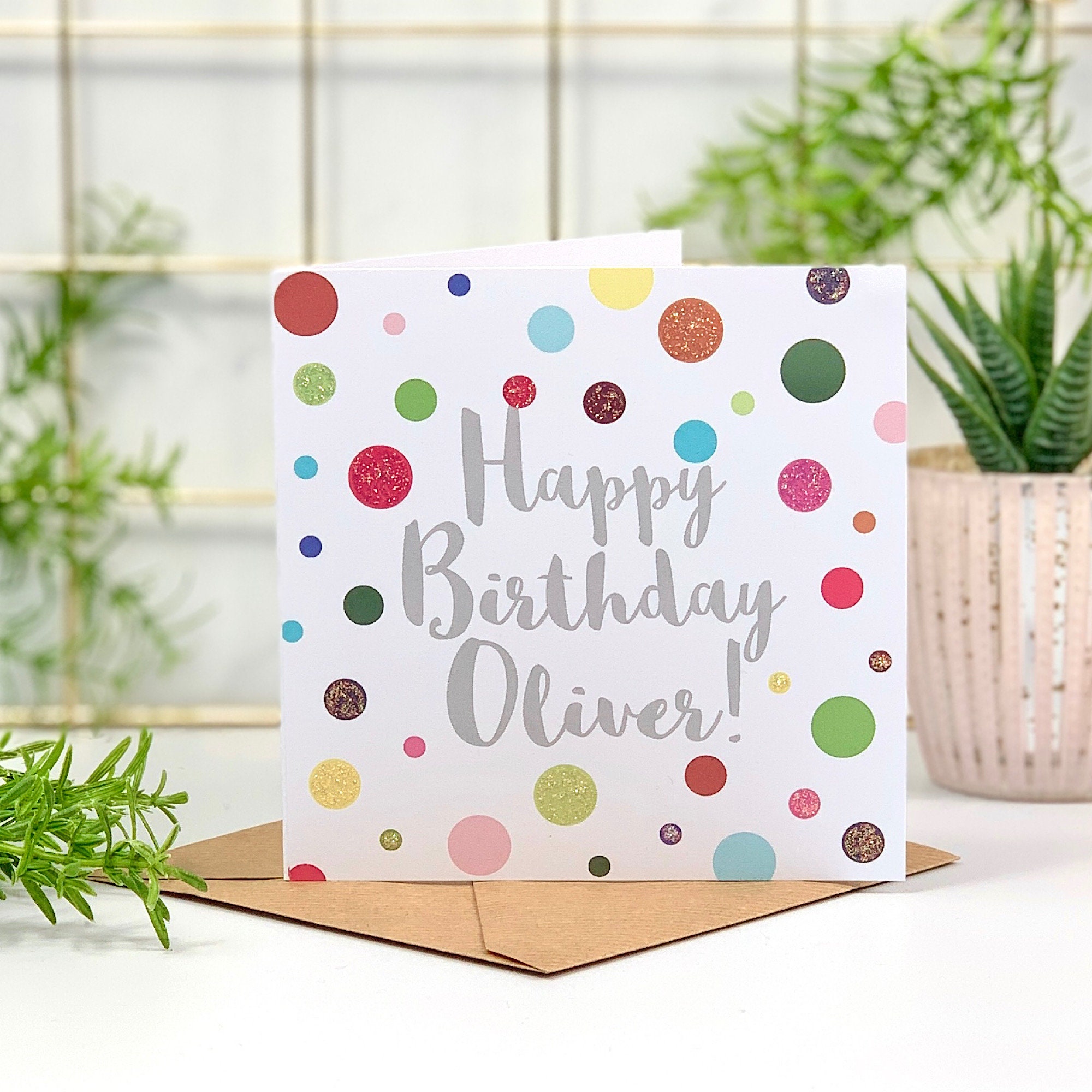 Happy Birthday Glitter Card With Colourful Spots Personalise Me ...