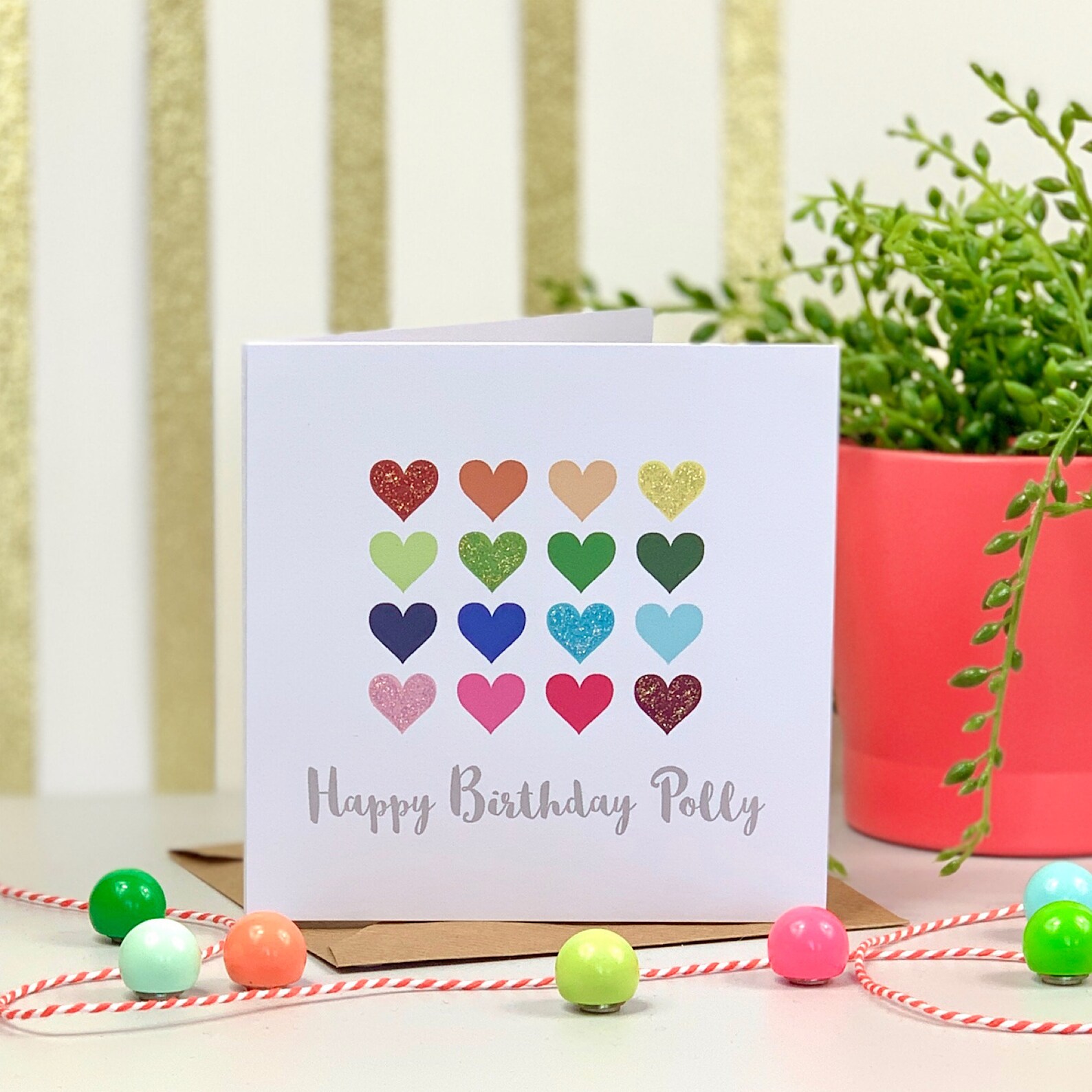 Happy Birthday Glitter Card With Hearts Personalise Me - Etsy UK