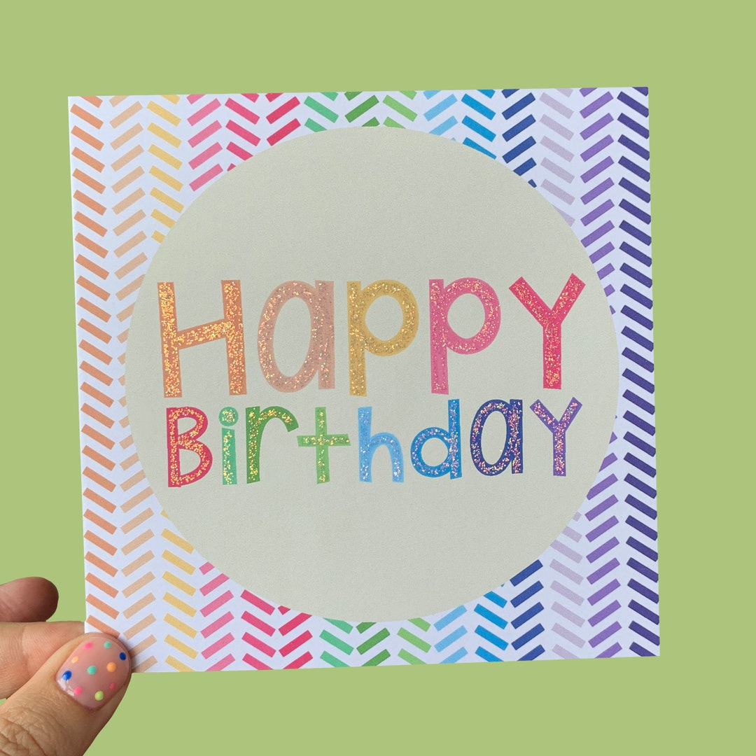 Colourful Rainbow Chevron Birthday Card With Glittered - Etsy