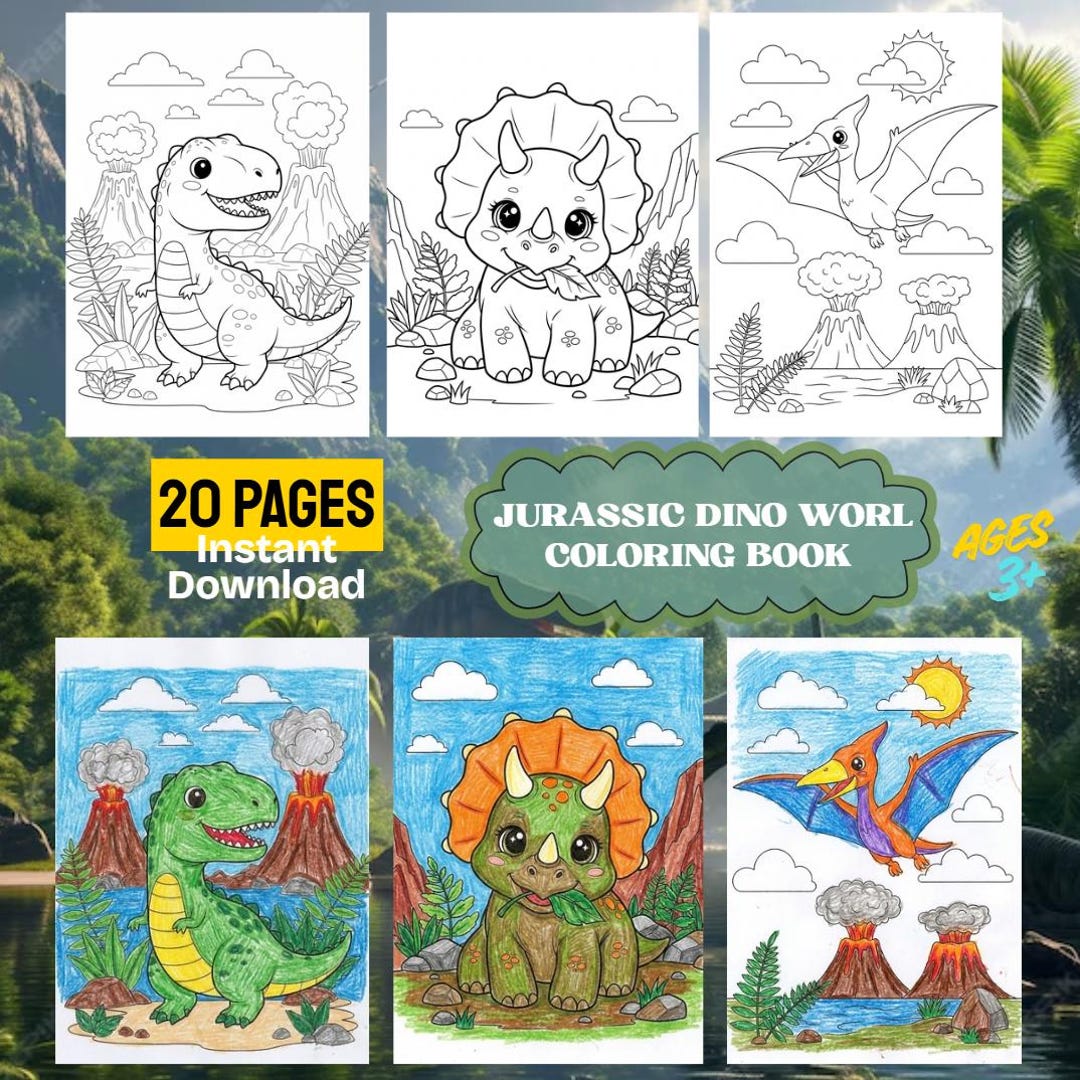 Dinosaur Coloring Book for Kids | Jurassic Dino World Activity Pages ...