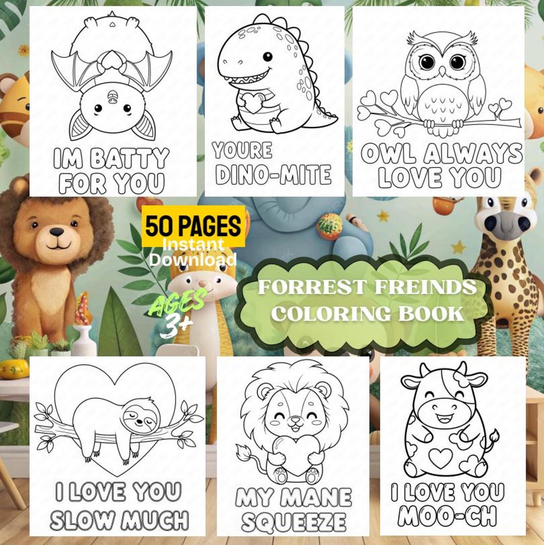 Punny Forest Friends Coloring Book, 50 Woodland Animal Joke Pages, Kids ...