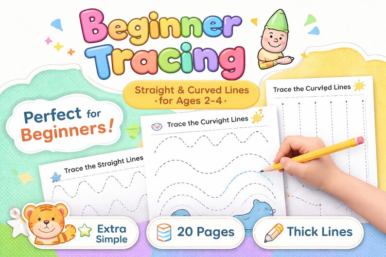 Beginner Tracing Worksheets for Toddlers Ages 2–4 | Straight & Curved ...