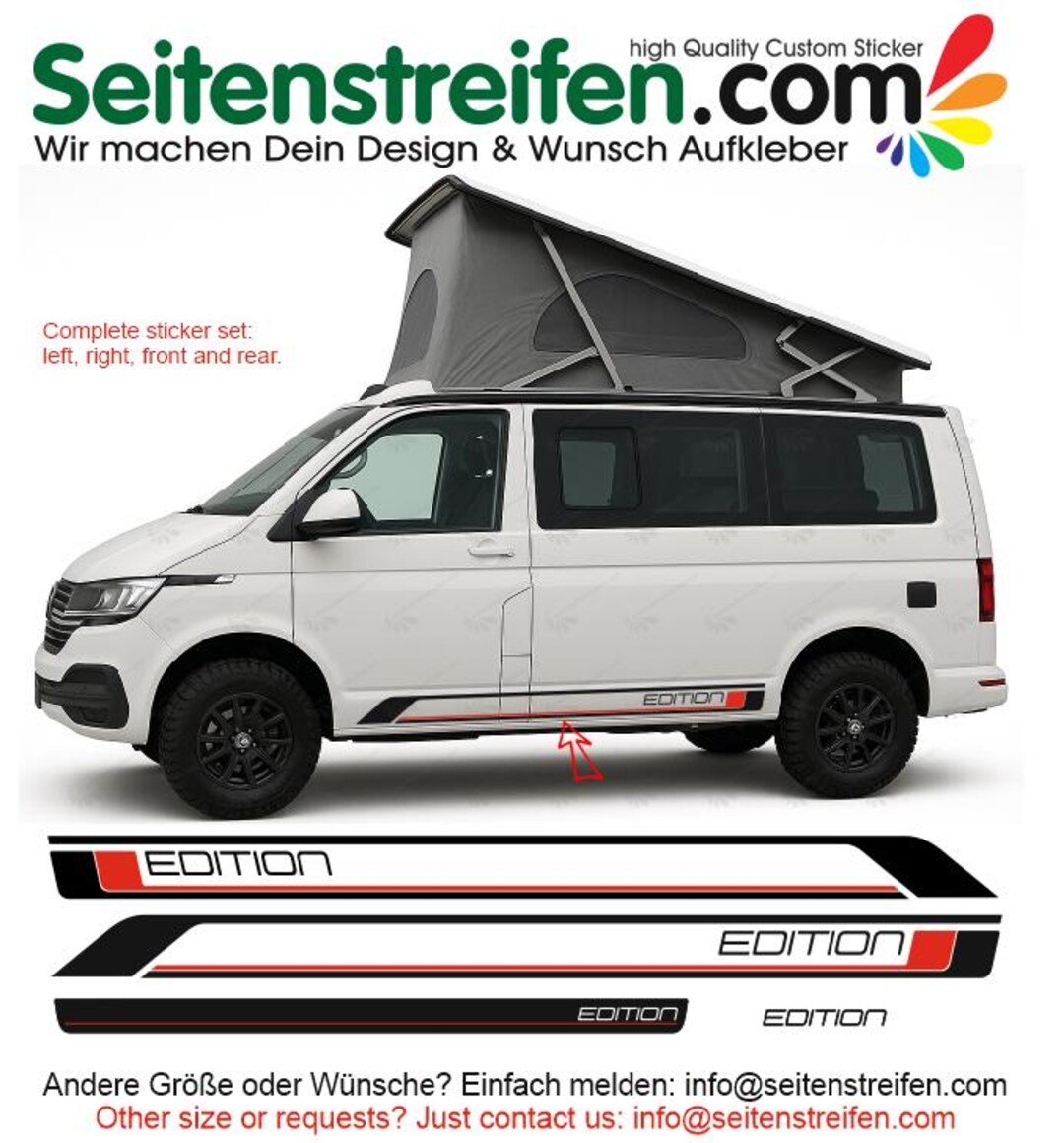 VW Bus T5 T6 Side Stripe Stickers – EDITION Black Red – Premium ...