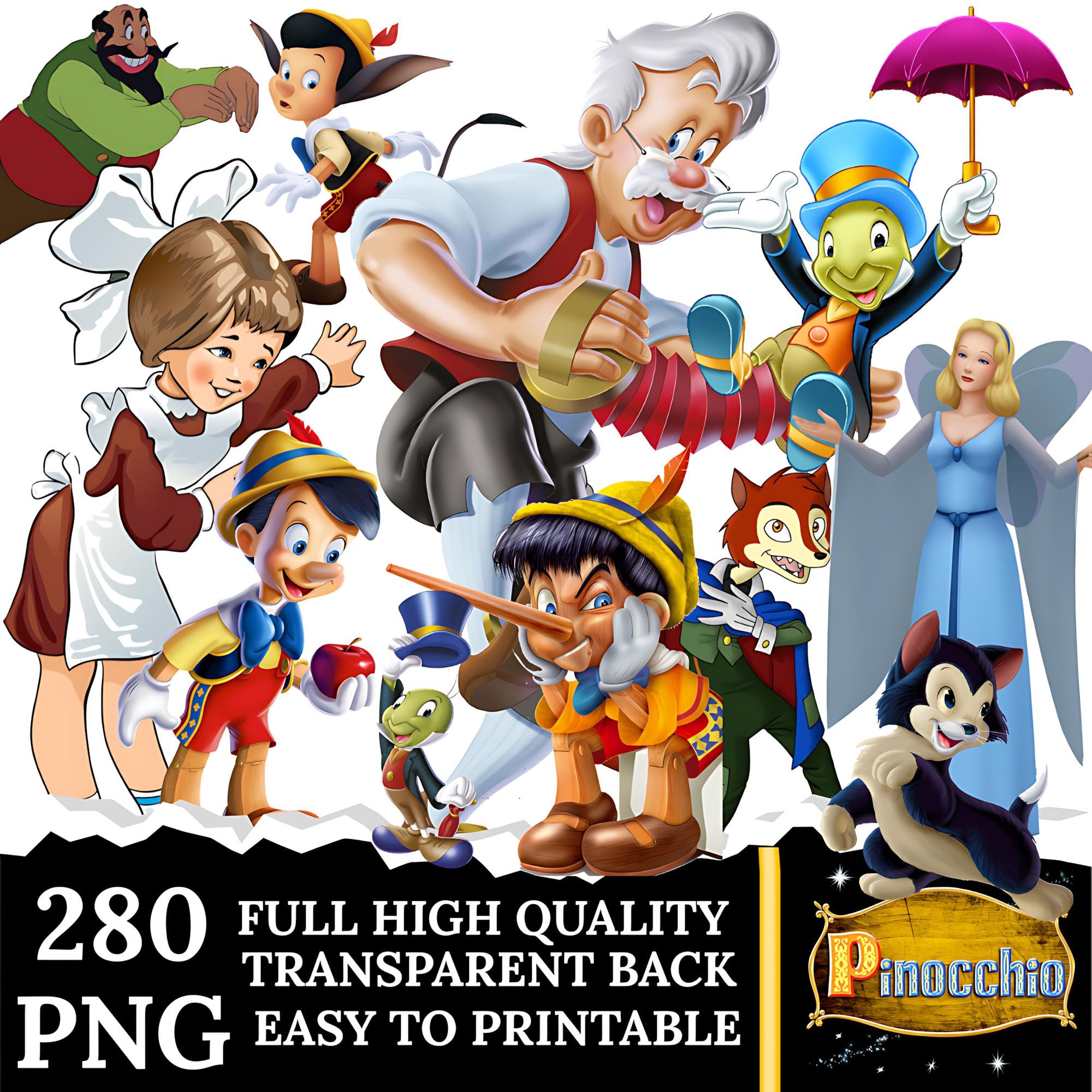 Pinocchio Clipart PNG Bundle, Fairy Tale Characters, Transparent ...