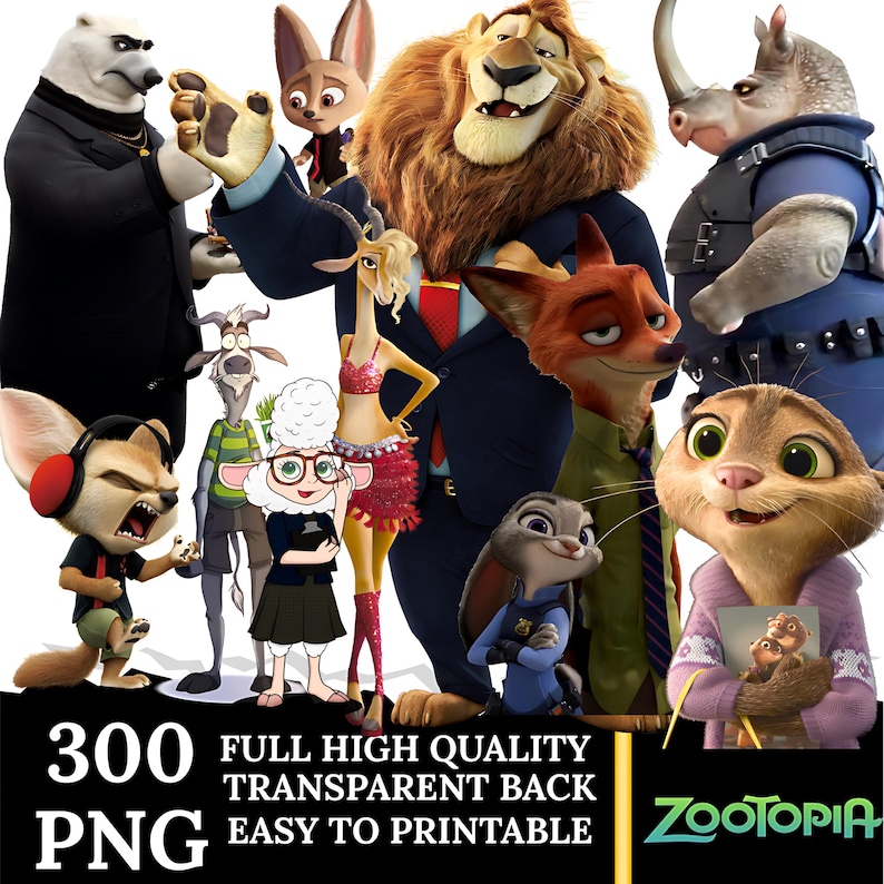 Zootopia Clipart Bundle, 300+ PNG Files, Transparent Background ...